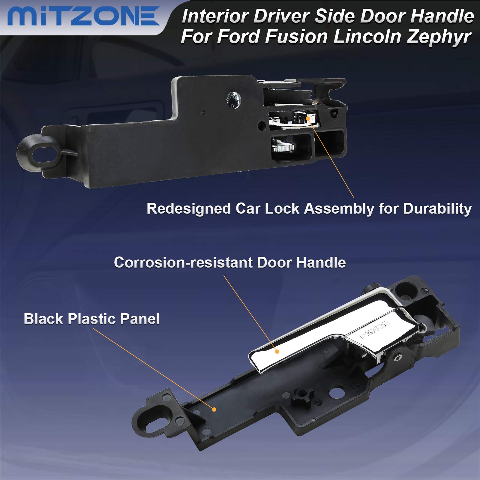 MITZONE Driver Side Interior Door Handle Front Left Compatible with 2006-2012 Ford Fusion 2007-2012 Lincoln MKZ 2006-2011 Mercury Milan Replaces 6E5Z5422601A 81702