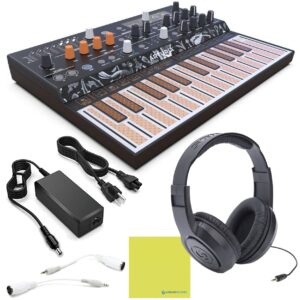 arturia microfreak synthesizer with poly-aftertouch flat keyboard bundle with samson over ear headphones, power adapter & instrument polishing cloth- analog synth, synthesizer & workstation keyboards