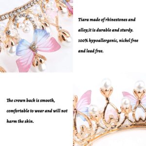 COCIDE Butterfly Tiara and Crown for Girls Gold Tiara for Women Pearl Headband Hair Accessories for Birthday Party Wedding Flower Girl Decoration Accessory…