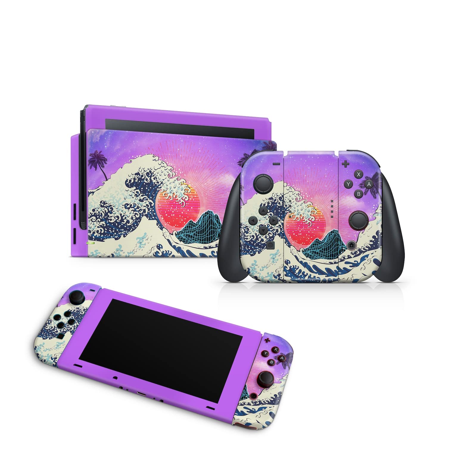 ZOOMHITSKINS Compatible with Switch Skin Cover Big Waves Anime Japanese Painting Ocean Sun Hurricane Sea Art Vinyl Decal Sticker Wrap, Made in The USA