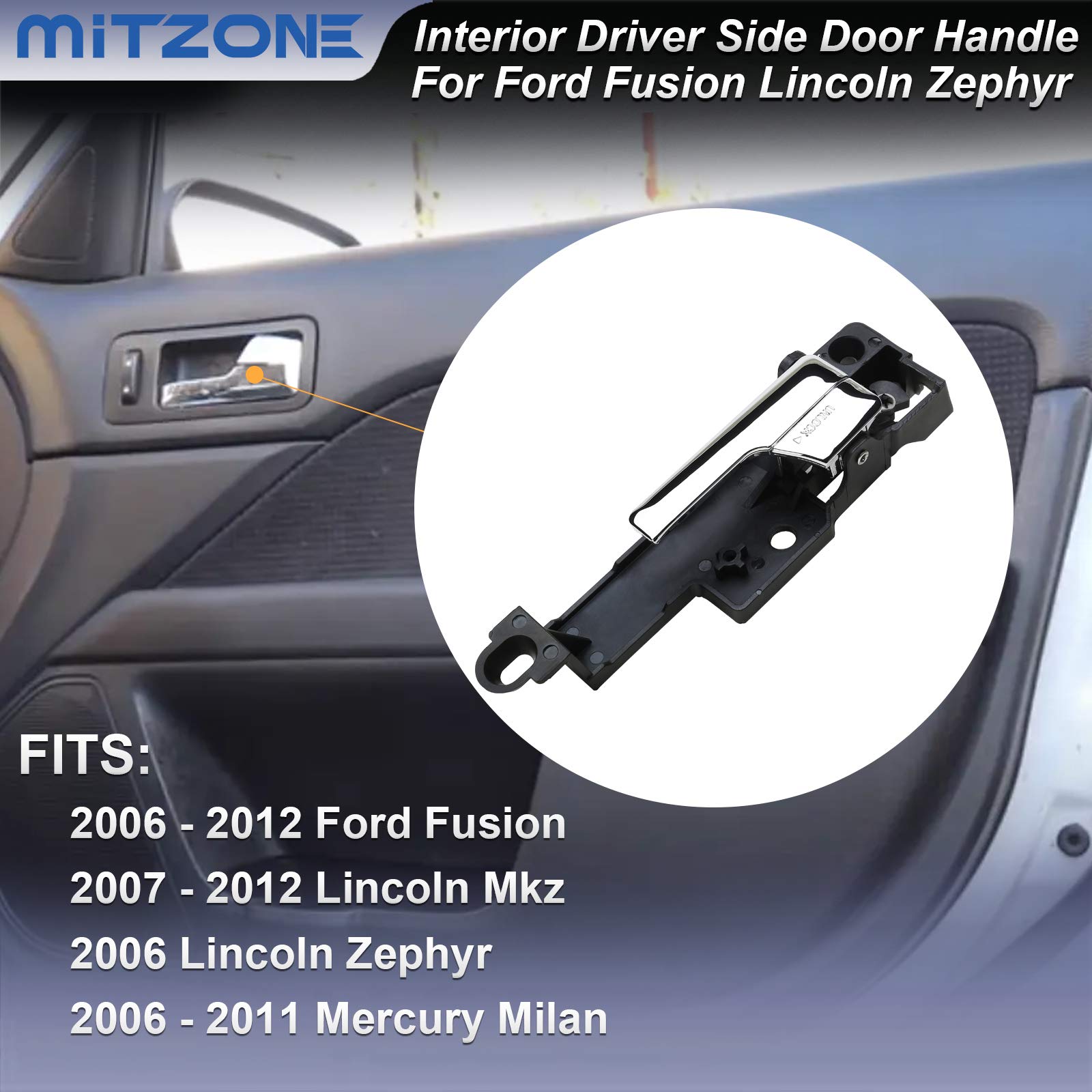 MITZONE Driver Side Interior Door Handle Front Left Compatible with 2006-2012 Ford Fusion 2007-2012 Lincoln MKZ 2006-2011 Mercury Milan Replaces 6E5Z5422601A 81702