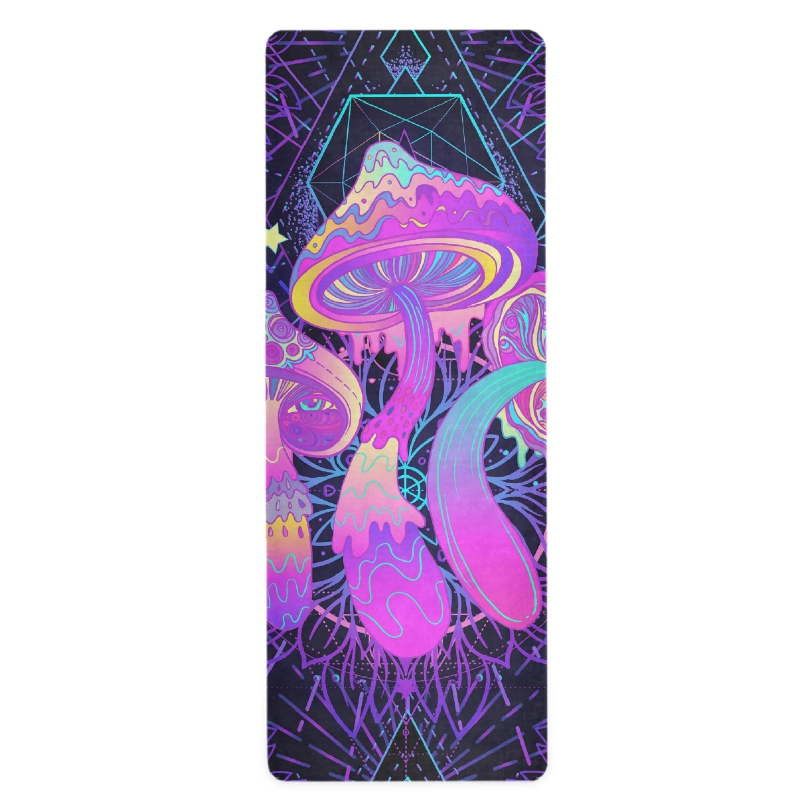 OTVEE Magic Mushrooms Yoga Mat for Women Non Slip Ultra Thin 1 MM Travel Yoga Mat with Carrying Bag Suede Fitness Exercise Mat for Yoga Pilates Workout Routines Camping