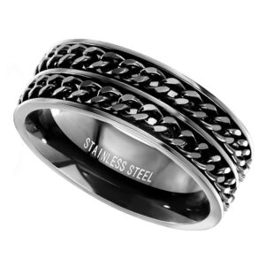 Fantasy Forge Jewelry Blackout Double Chain Spinner Ring Mens Womens Stainless Steel Anti Anxiety Band Sizes 8-14 (13)