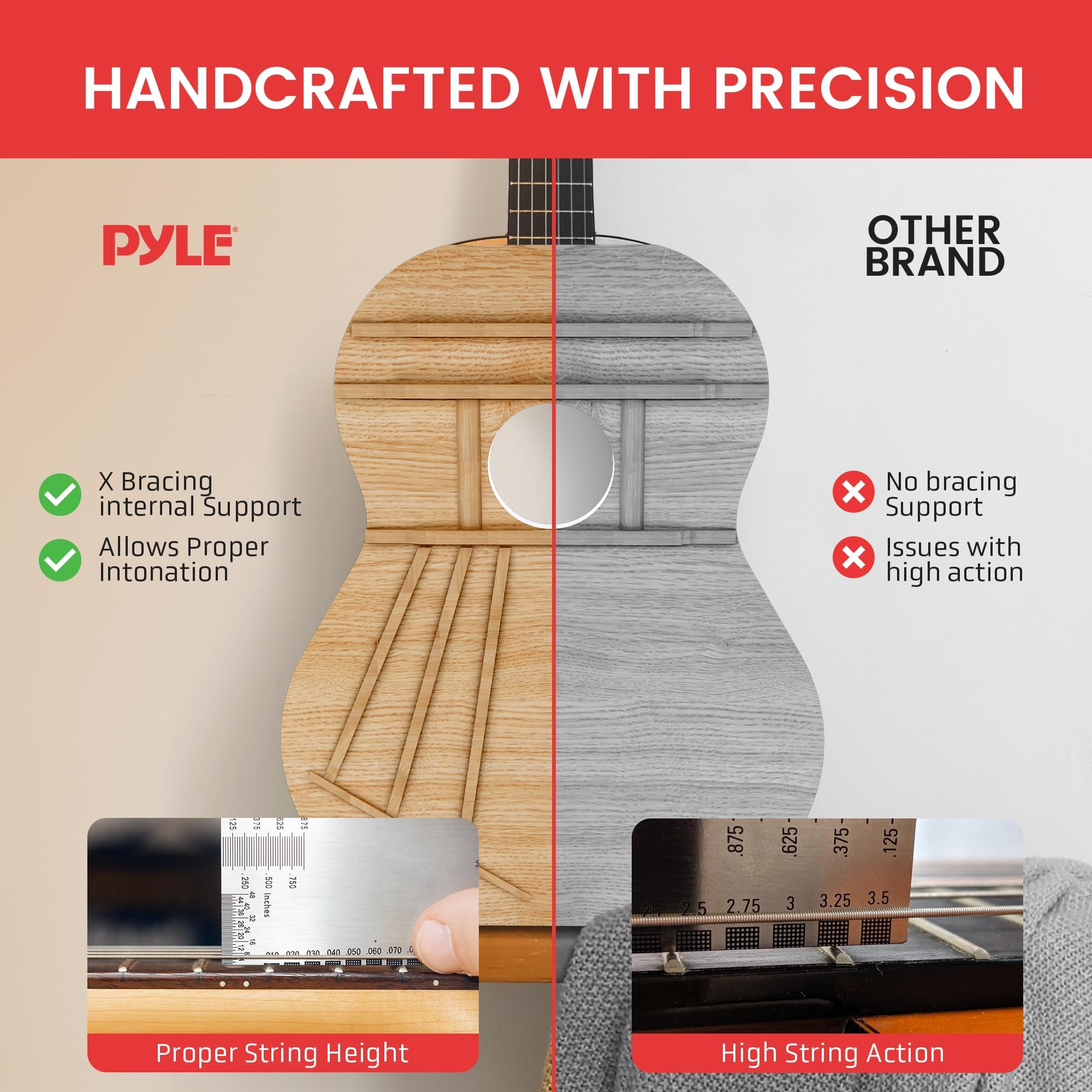 Pyle Beginner Acoustic Guitar Kit, 3/4 Junior Size All Wood Instrument for Kids, Adults, 36" Sun Burst