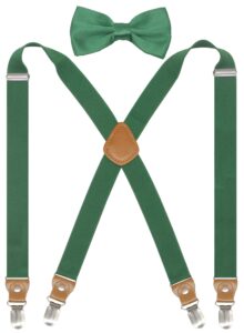 doloise suspenders men&women bowtie set x back suspender for wedding&formal events with 1 inch wide elastic braces (green)