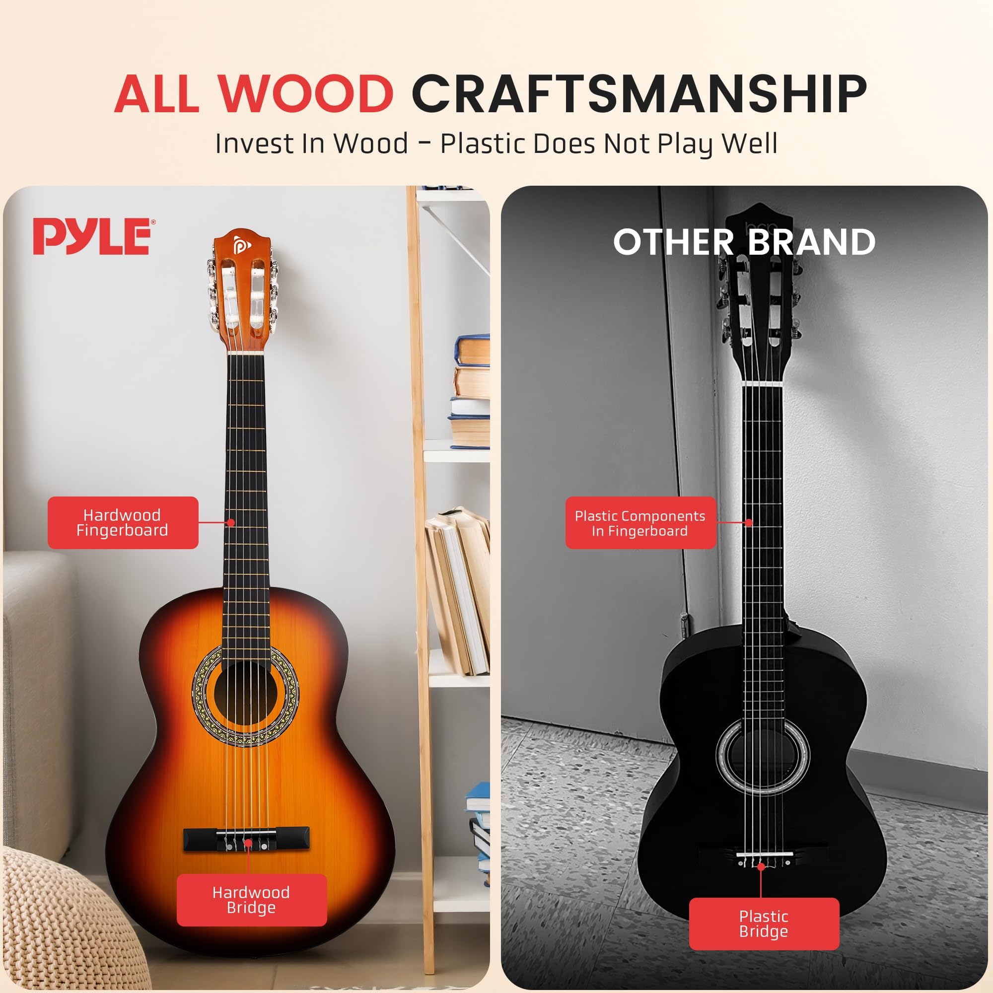 Pyle Beginner Acoustic Guitar Kit, 3/4 Junior Size All Wood Instrument for Kids, Adults, 36" Sun Burst