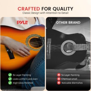 Pyle Beginner Acoustic Guitar Kit, 3/4 Junior Size All Wood Instrument for Kids, Adults, 36" Sun Burst