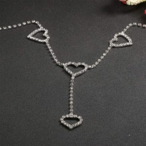 Xerling Bling Rhinestone Waist Chain Heart Shape Belly Chain Love Heart Pendant Body Chain for Women Girls Crystal Belt Belly Chain (Silver)