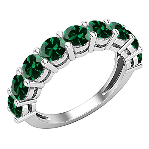 Dazzlingrock Collection Round Lab Created Emerald Women Anniversary Wedding Band, Sterling Silver, Size 9.5