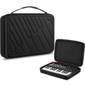 finpac semi-hard carrying case for akai professional mpk mini mkii & mk3 & mpk mini play | alesis v mini 25 key usb midi keyboard controller case with cable slot for business, travel (black)