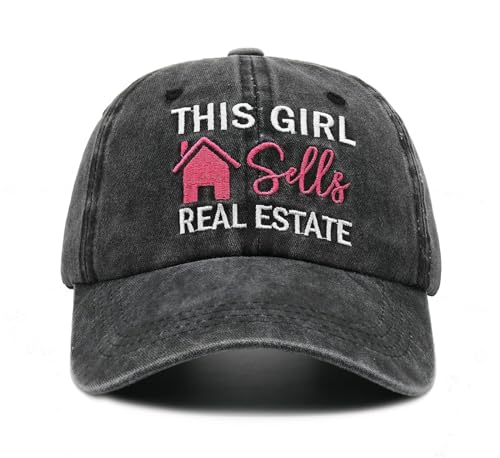 Waldeal Women's This Girl Real Estate Baseball Cap Adjustable Washed Twill Cotton Dad Hat Black