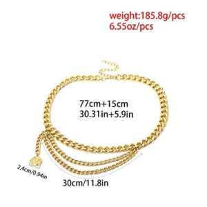 Xerling Chunky Layered Waist Chain for Women Teen Girls Hip Hop Belly Chain Trendy Punk Body Chain Jewelry with Coin Pendant Waist Belt (Gold)