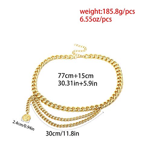 Xerling Chunky Layered Waist Chain for Women Teen Girls Hip Hop Belly Chain Trendy Punk Body Chain Jewelry with Coin Pendant Waist Belt (Gold)