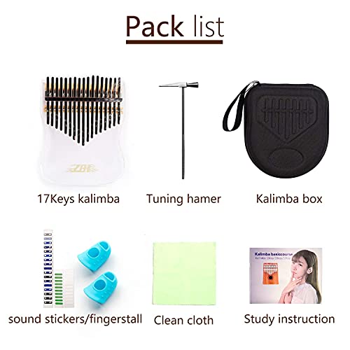 GECKO ZBH Acrylic Kalimba Clear Thumb Piano 17 Key Transparent Finger Piano Musical Instruments Gift for Kids Adults Beginners Portable Mbira Sanza with Bag Tuning Hammer & Study Instruction