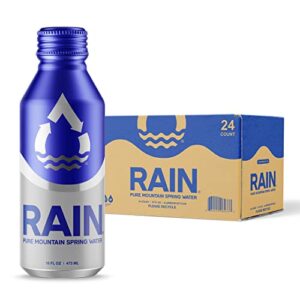 rain, spring water, 16 oz, 24 pack, bottled at the source, plastic-free recyclable eco friendly aluminum