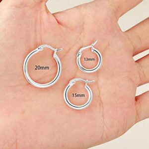 Small Silver Hoop Earrings 925 Sterling Silver Hypoallergenic Hoop Earrings 2 Pairs Huggie Earrings for Women Men 13mm 15mm