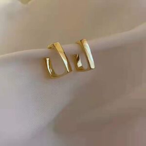 Surrounded Forest Square Hoop Earrings 18K Gold Plated Stainless Steel Simple Square Open Hoop Earrings For Women 0.5in