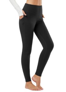 baleaf women's fleece lined leggings thermal warm winter tights high waisted thick yoga pants cold weather with pockets black xl