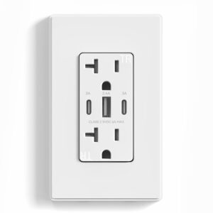 elegrp usb outlets, 30w 6.0 amp usb c outlets receptacles, 3-port usb wall outlet, 20 amp tamper-resistant outlet with 2 usb c ports, ul listed, screwless wall plate included, 1 pack, matte white