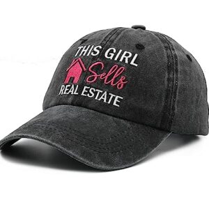 Waldeal Women's This Girl Real Estate Baseball Cap Adjustable Washed Twill Cotton Dad Hat Black