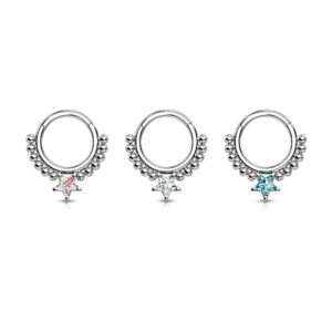 Pierced Owl 16GA Precision All 316L Surgical Steel Star Shaped CZ Crystal and Ball Lined Hoop Cartilage Helix Daith Septum Nose Hinged Segment Ring (Aurora Borealis)