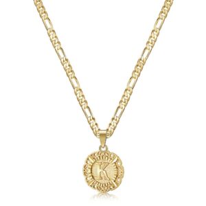 kissyan initial necklace for women,14k gold plated round letter pendant necklace capital monogram necklace alphabets from a-z figaro chain necklace(gold k)