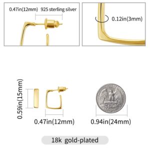 Surrounded Forest Square Hoop Earrings 18K Gold Plated Stainless Steel Simple Square Open Hoop Earrings For Women 0.5in