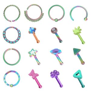 wasolie 16 pcs nose rings for women 316l stainless steel nose piercings jewelry upgrade screw men nose studs rings.