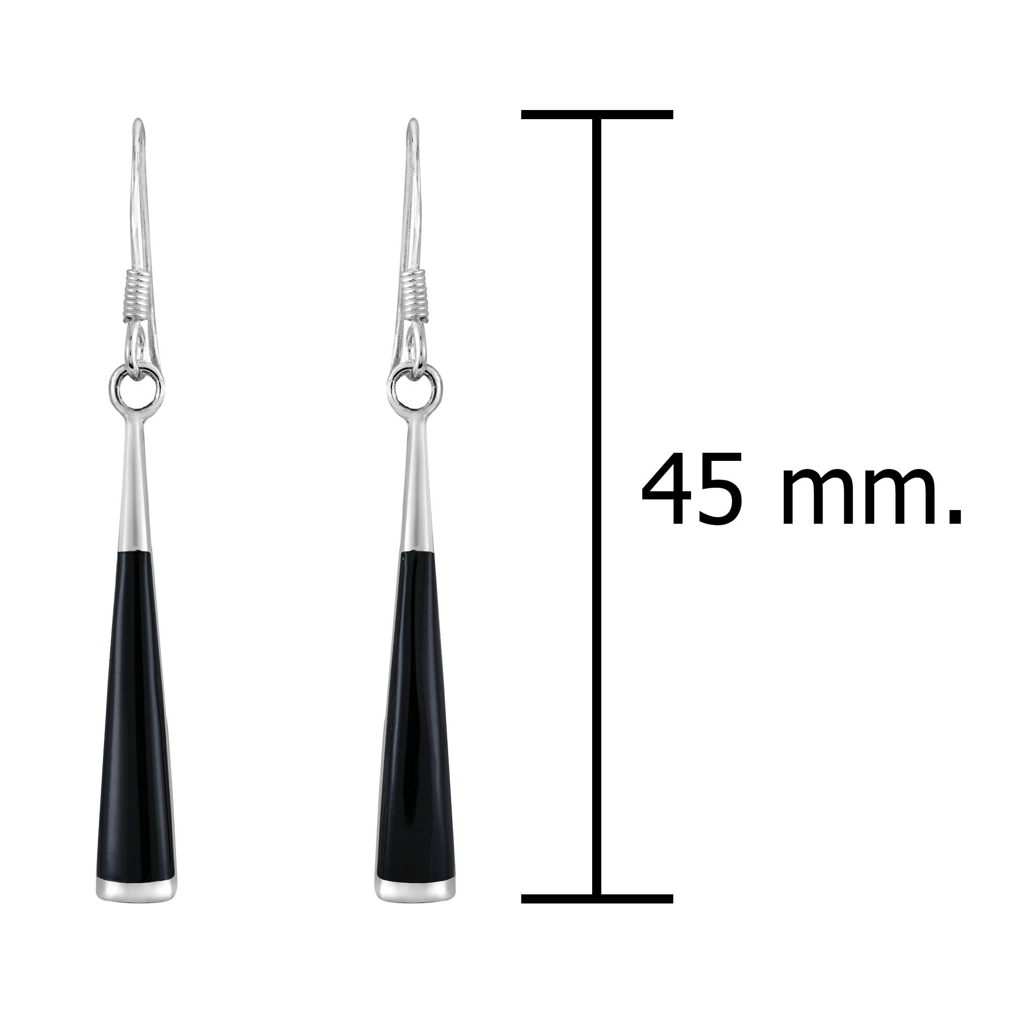 AeraVida Dainty Drop Elegant Slim Triangle with Simulated Black Onyx Stone .925 Plain Aesthetic Sterling Silver Dangle Earrings