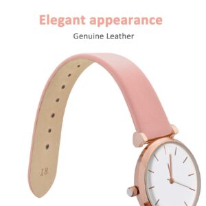 WOCCI 12mm Lug Width, Elegant Watch Band, Genuine Leather Replacement Strap with Gold Buckle (Light Pink)