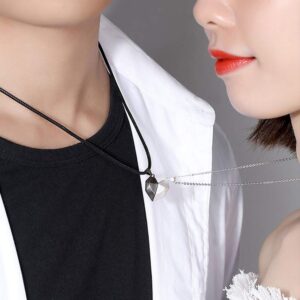 SEVENSTONE Two Souls One Heart Pendant Necklaces Stone Couple Black White Minimalist Magnet Distance Friendship Simple Jewelry Set for Men Women