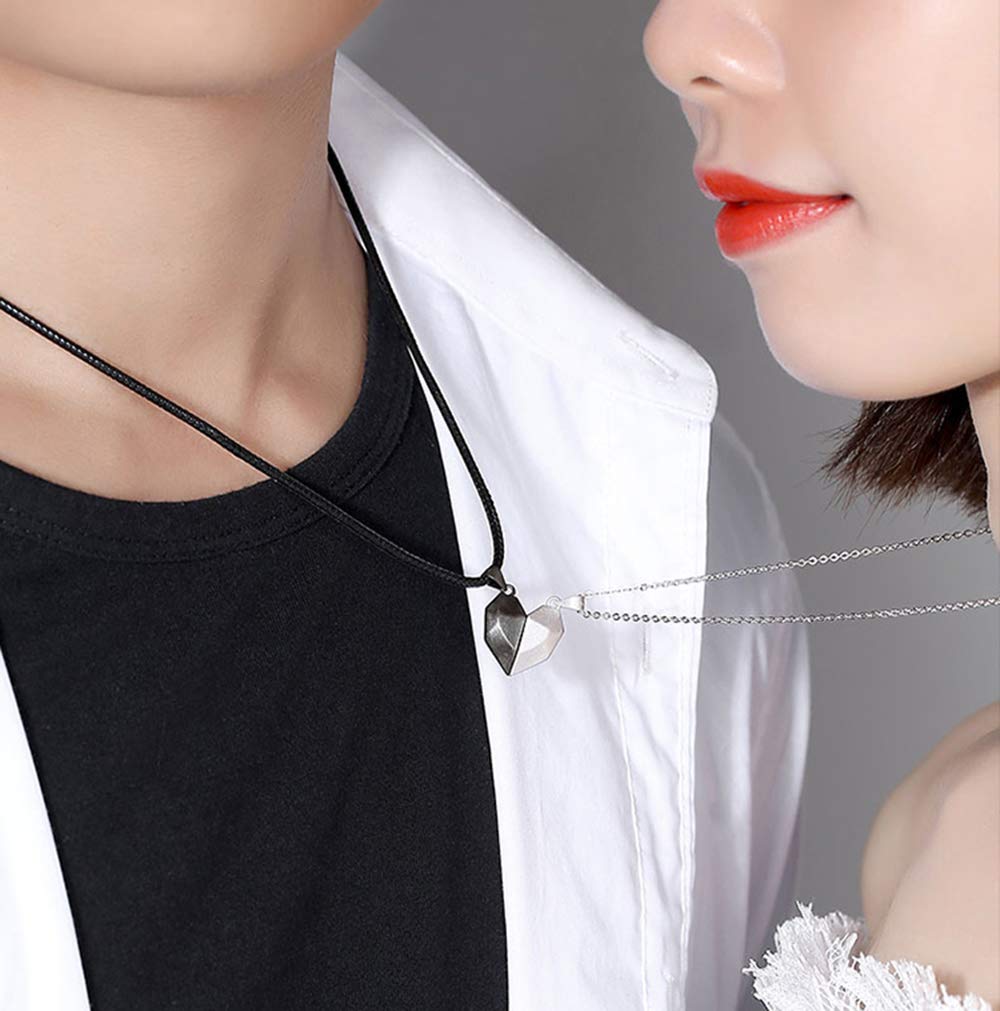 SEVENSTONE Two Souls One Heart Pendant Necklaces Stone Couple Black White Minimalist Magnet Distance Friendship Simple Jewelry Set for Men Women