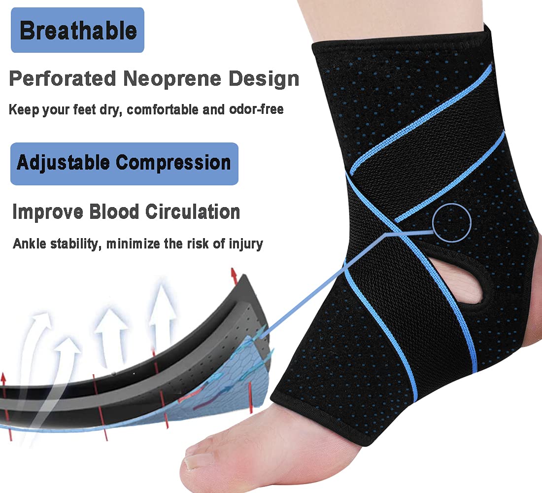 Ankle Brace 2PCS, Adjustable Compression Ankle Braces for Men Women Sports Protection, Breathable Neoprene Ankle Brace for Sprained Ankle, Stabilize Ligaments, Prevent Re-Injury