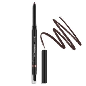 it cosmetics superhero no-tug retractable eyeliner, brown - all-day wear, waterproof formula won’t smudge - with avocado oil, chamomile extract, vitamin e & carnauba wax - 0.008 oz