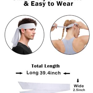 White Head Tie Headband, Sweat Wicking Tennis Tie Headbands, Quickly Dry Sweatband for Men Women, Ninja Karate Head Wraps, Basketball, Running, Workout (White 4 Pack)