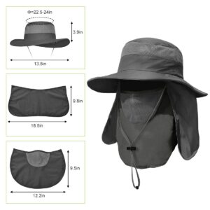 ZEXIAN 2 Pieces Men's Wide Brim Fishing Hat Outdoor UPF 50+ Sun Protection Removable Face and Neck Flap (Dark Grey & Light Grey)