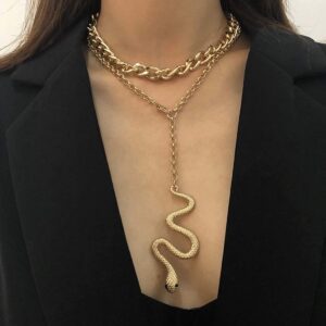 sixexey layered snake pendant necklaces gold chunky necklace chain jewelry for women (a-gold)