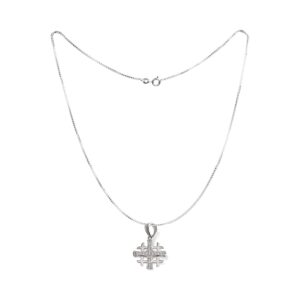 925 Sterling Silver Pendant Jerusalem Cross Symbol Of Christ Richly Decorated 0.61x0.52" Silver Cubic Zirconia Jewish Holyland Israel Gifts Art Spiritual Bible Blessings Handmade Jewelry Unique Rare