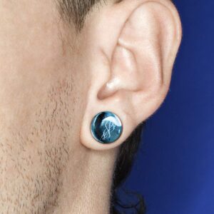 Pierced Owl Glass Floating Jellyfish Blue Double Flared Saddle Plug Gauges, Sold as a Pair (8mm (0GA))