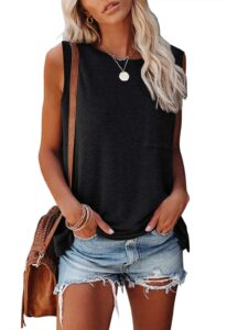 mirol women's sleeveless tank tops basic loose tunic t shirts batwing sleeve solid color casual tee with pocket black