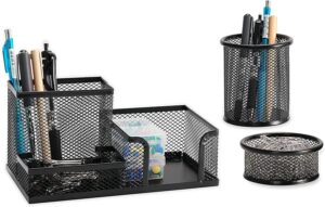 hmxljjy pen holder for desk,mesh wire desk organizer set office supplies caddy,desk accessories set has desk organizers,pen holder organizer and paper clip holder,good for office home(black)