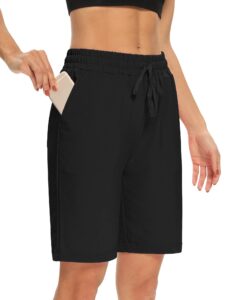 dibaolong womens yoga shorts loose comfy drawstring lounge bermuda shorts with 3 pockets black 2xl