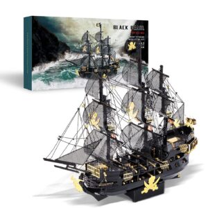 piececool 3d puzzles for adults, black pearl pirate ship metal model kits, 3d watercraft model building kit, diy craft kits for family time, great, 307pcs