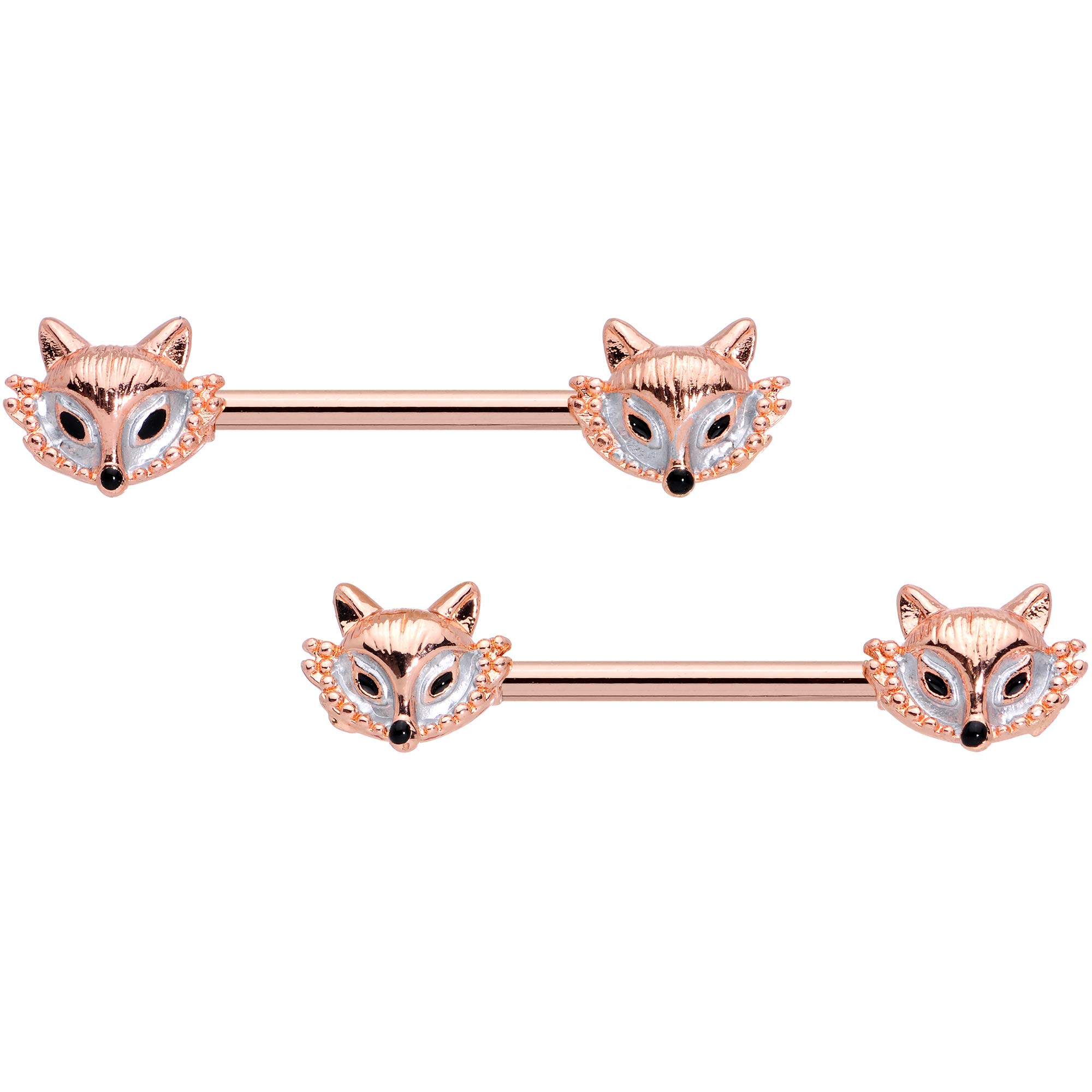 Body Candy 14G Womens Nipplerings Piercing PVD Steel 2Pc Rosy Animal Fox Nipple Ring Set 9/16"