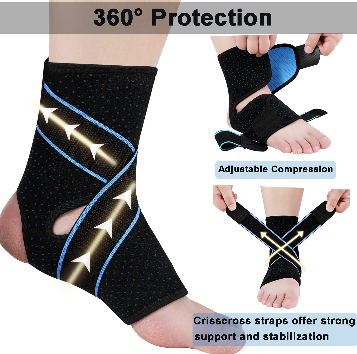 Ankle Brace 2PCS, Adjustable Compression Ankle Braces for Men Women Sports Protection, Breathable Neoprene Ankle Brace for Sprained Ankle, Stabilize Ligaments, Prevent Re-Injury