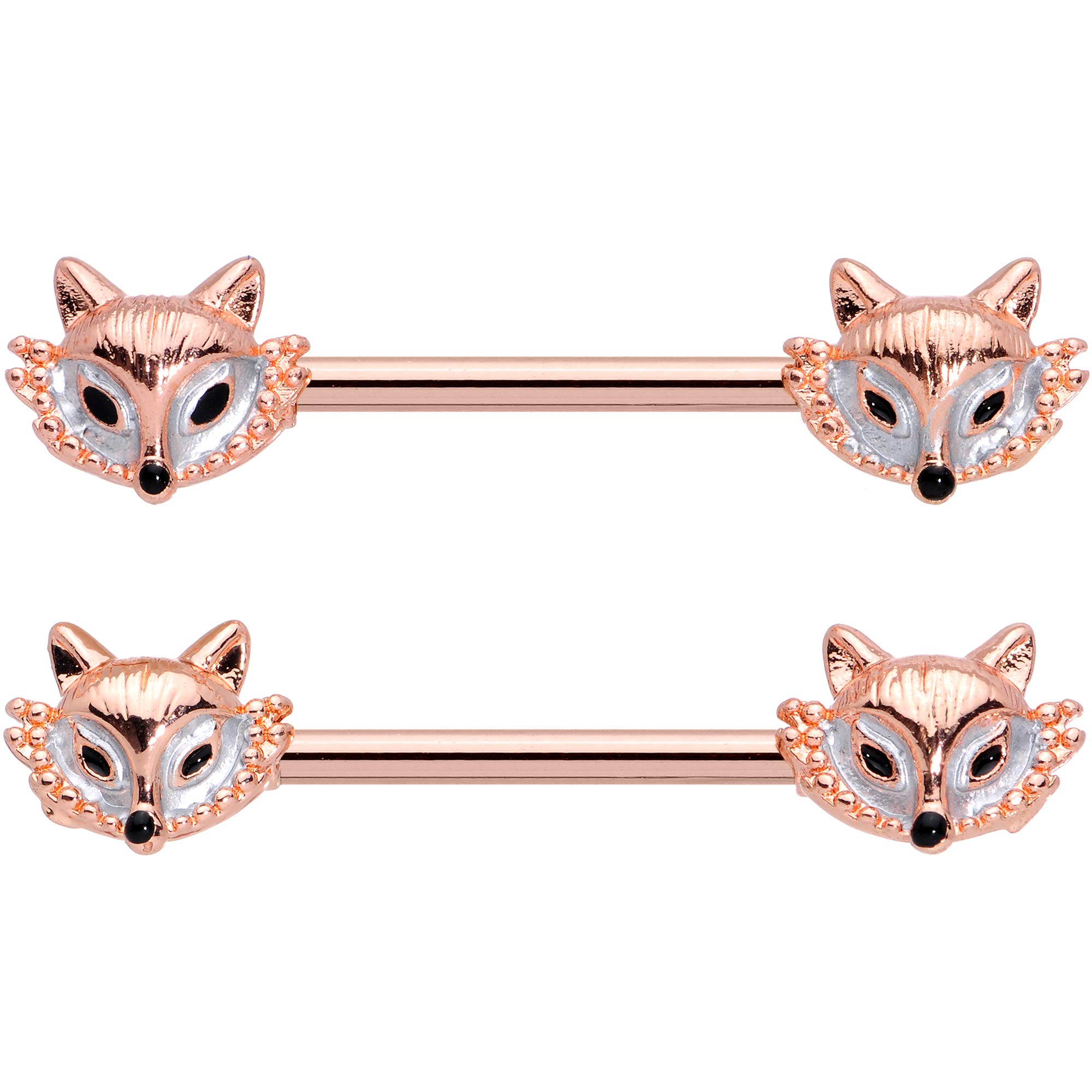 Body Candy 14G Womens Nipplerings Piercing PVD Steel 2Pc Rosy Animal Fox Nipple Ring Set 9/16"