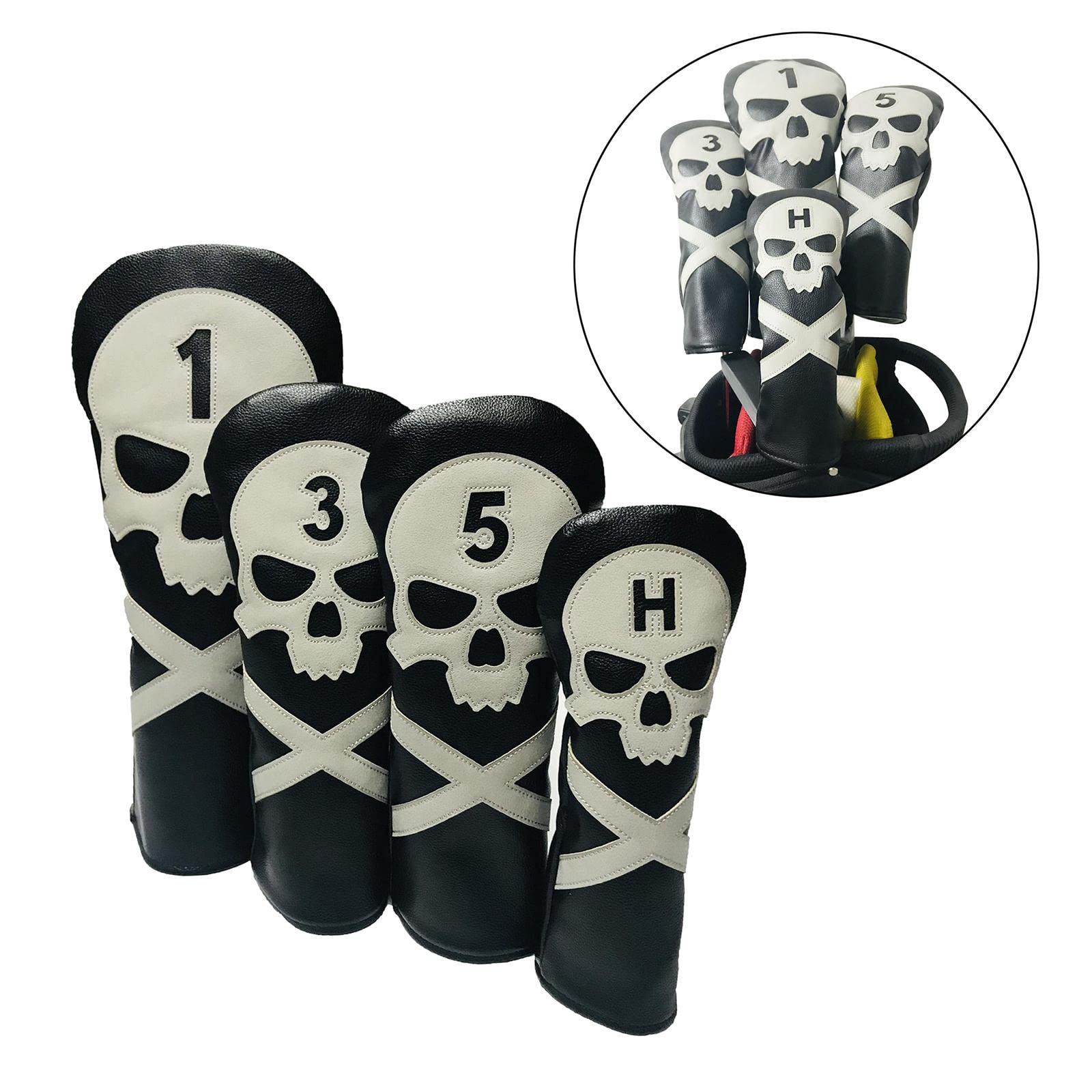 YIJU 4Pcs Cover Driver Cover Golf 1 3 5 UT Covers Replacement Guard with Skull Pattern and Numbers