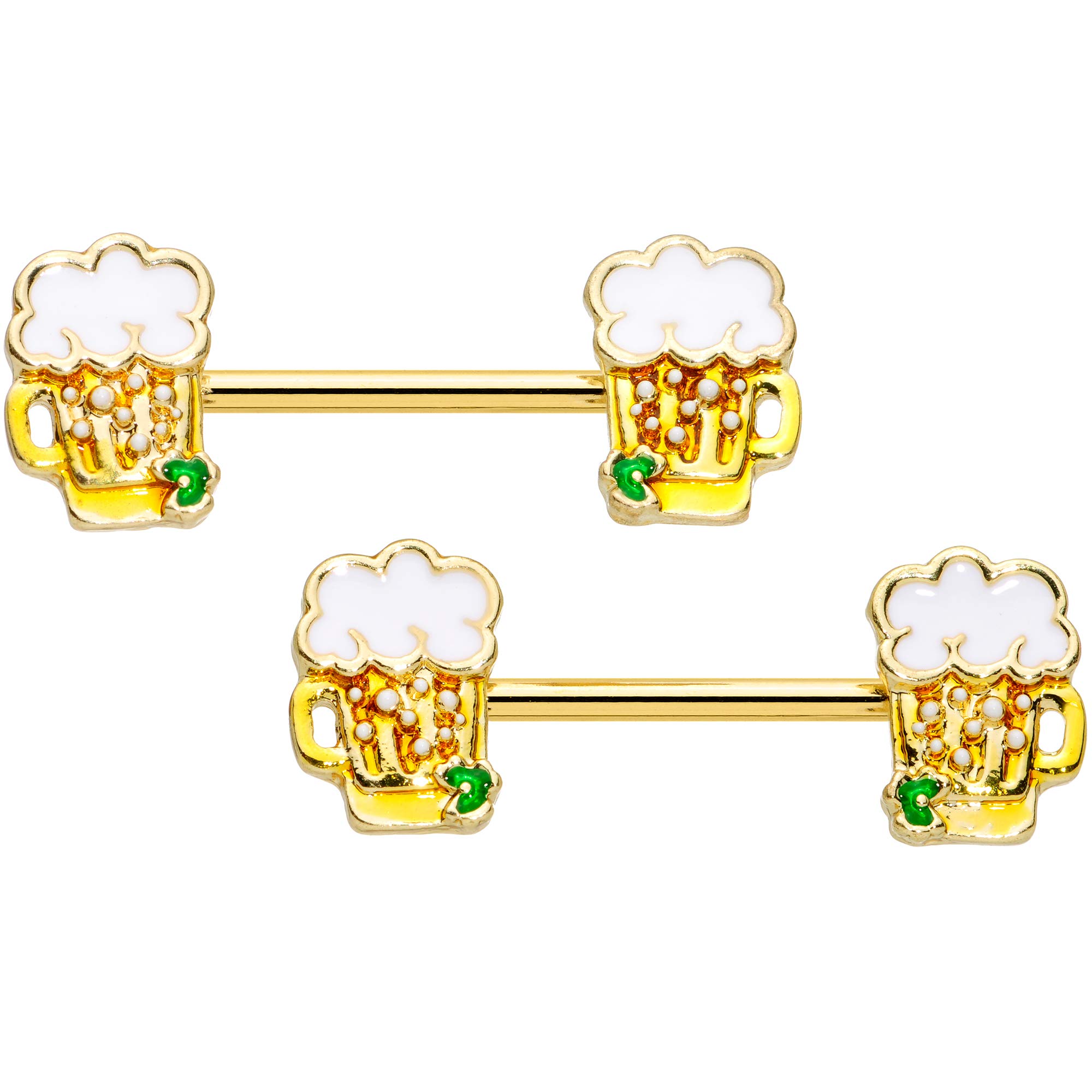 Body Candy 14G Womens Nipplerings Piercing Plated Stainless Steel 2Pc Frost Mug of Beer Nipple Ring Set 9/16"