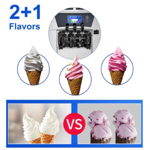 VEVOR 2300W Commercial Soft Ice Cream Machine, 3 Flavors Soft Serve Maker, 4.4 to 6.6 Gallons per Hour, Pre-Cooling at Night, Auto Clean with LCD Panel, for Restaurants Snack Bar, Stainless Steel