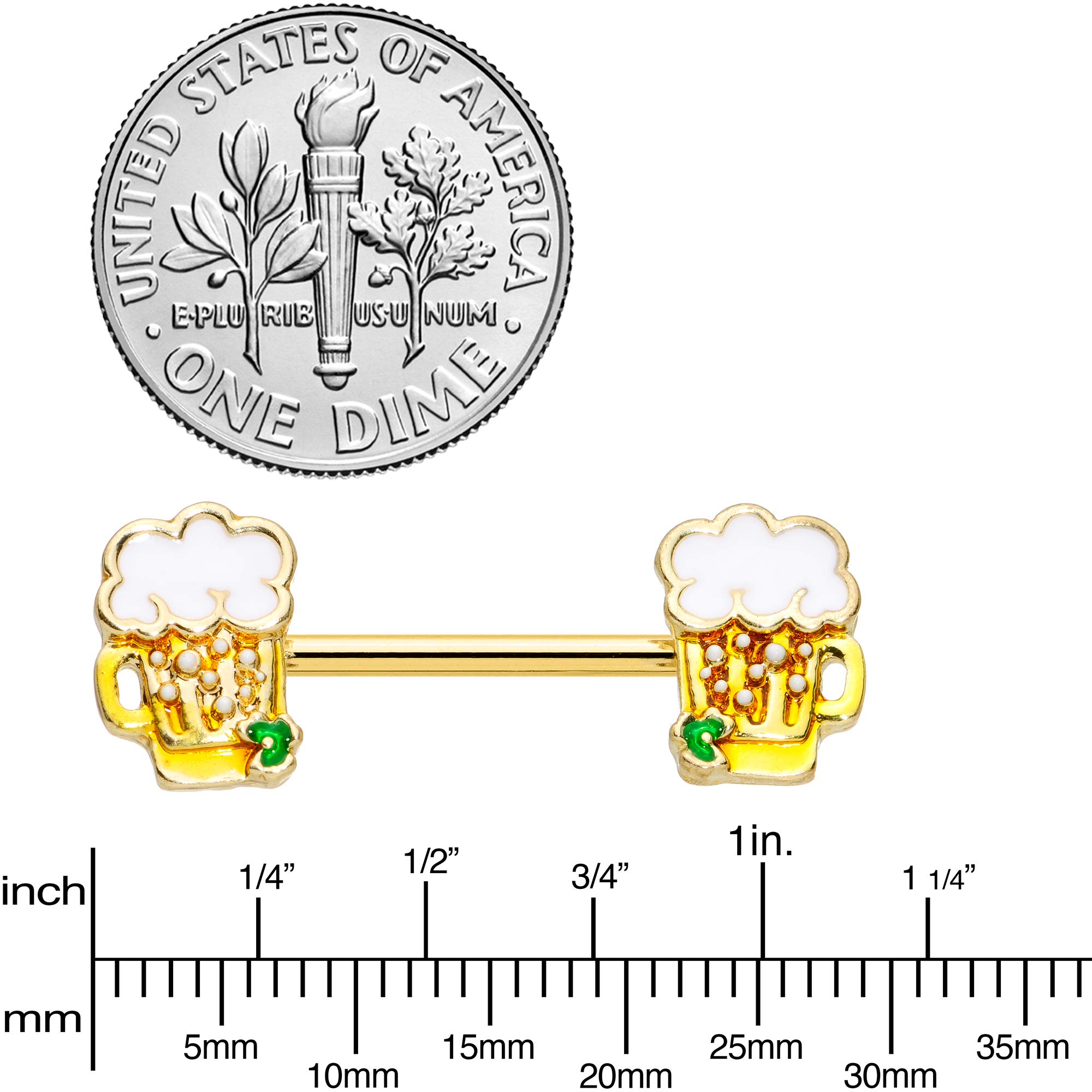 Body Candy 14G Womens Nipplerings Piercing Plated Stainless Steel 2Pc Frost Mug of Beer Nipple Ring Set 9/16"